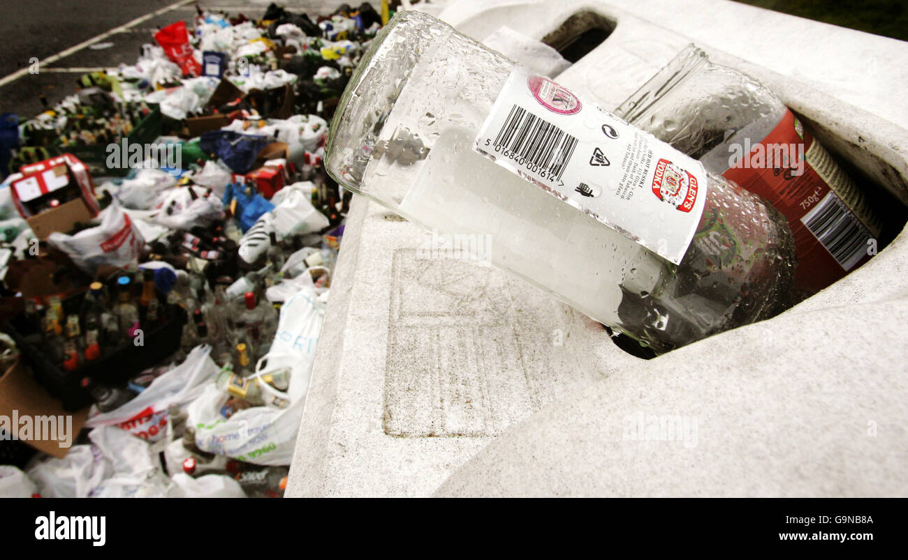Overflowing bottle banks Stock Photo - Alamy