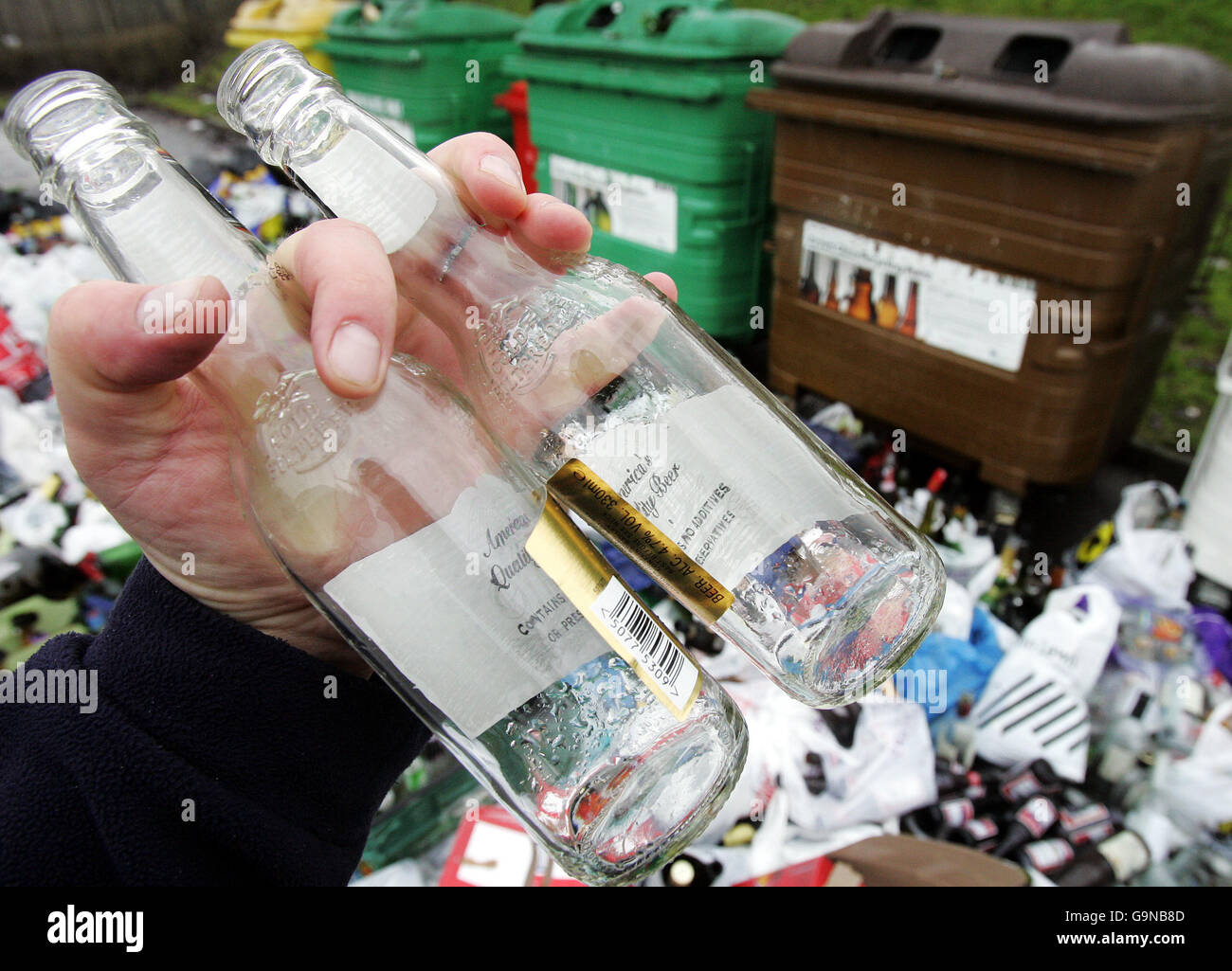 Overflowing bottle banks Stock Photo - Alamy