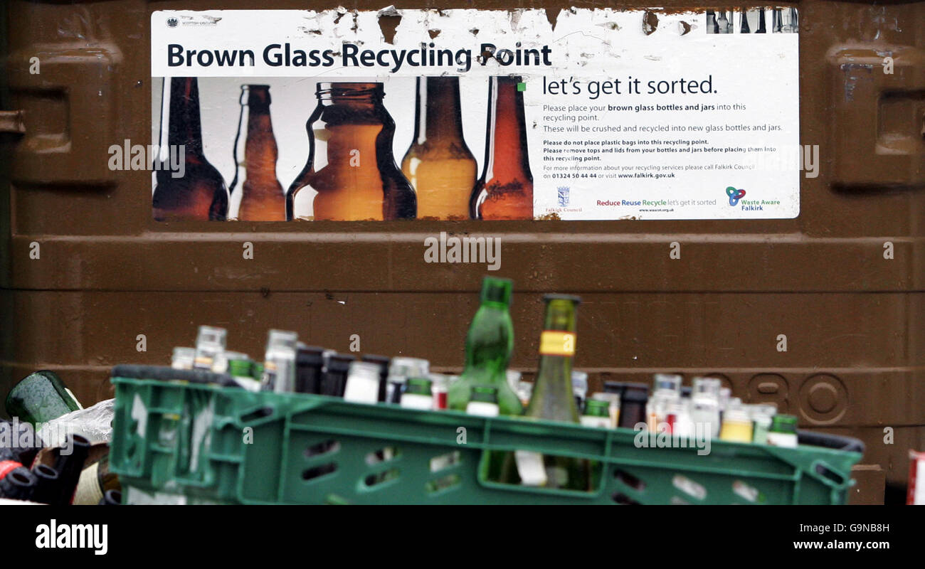 Overflowing bottle banks Stock Photo - Alamy