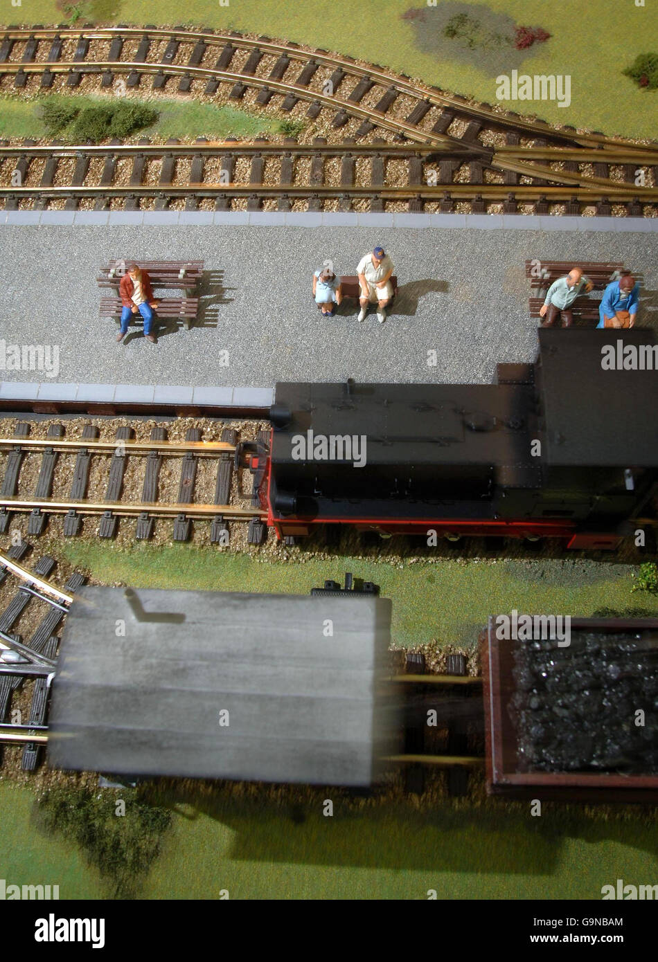 View of a model train set complete wiith train station on display at ...
