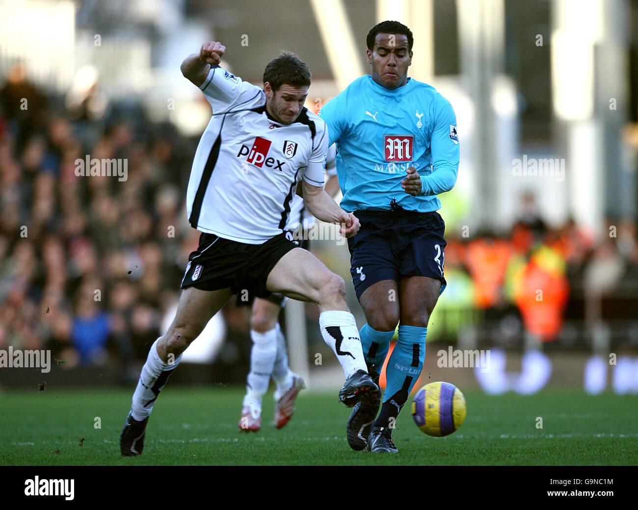 Fulham's Moritz Volz (left) and Tottenham Hotspur's Tom Huddlestone ...