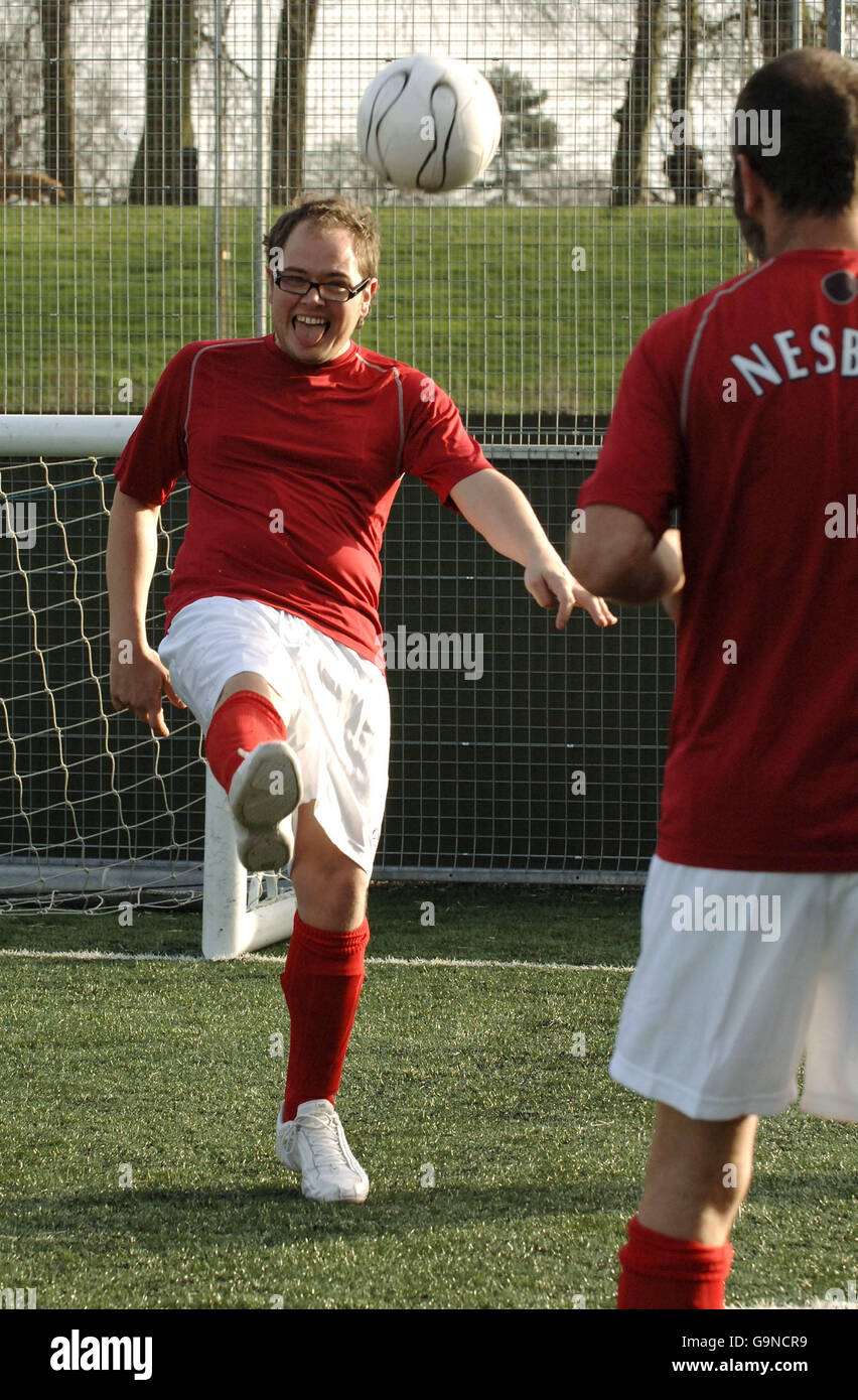 James Nesbitt and Alan Carr during filming for the Friday Night Project ...