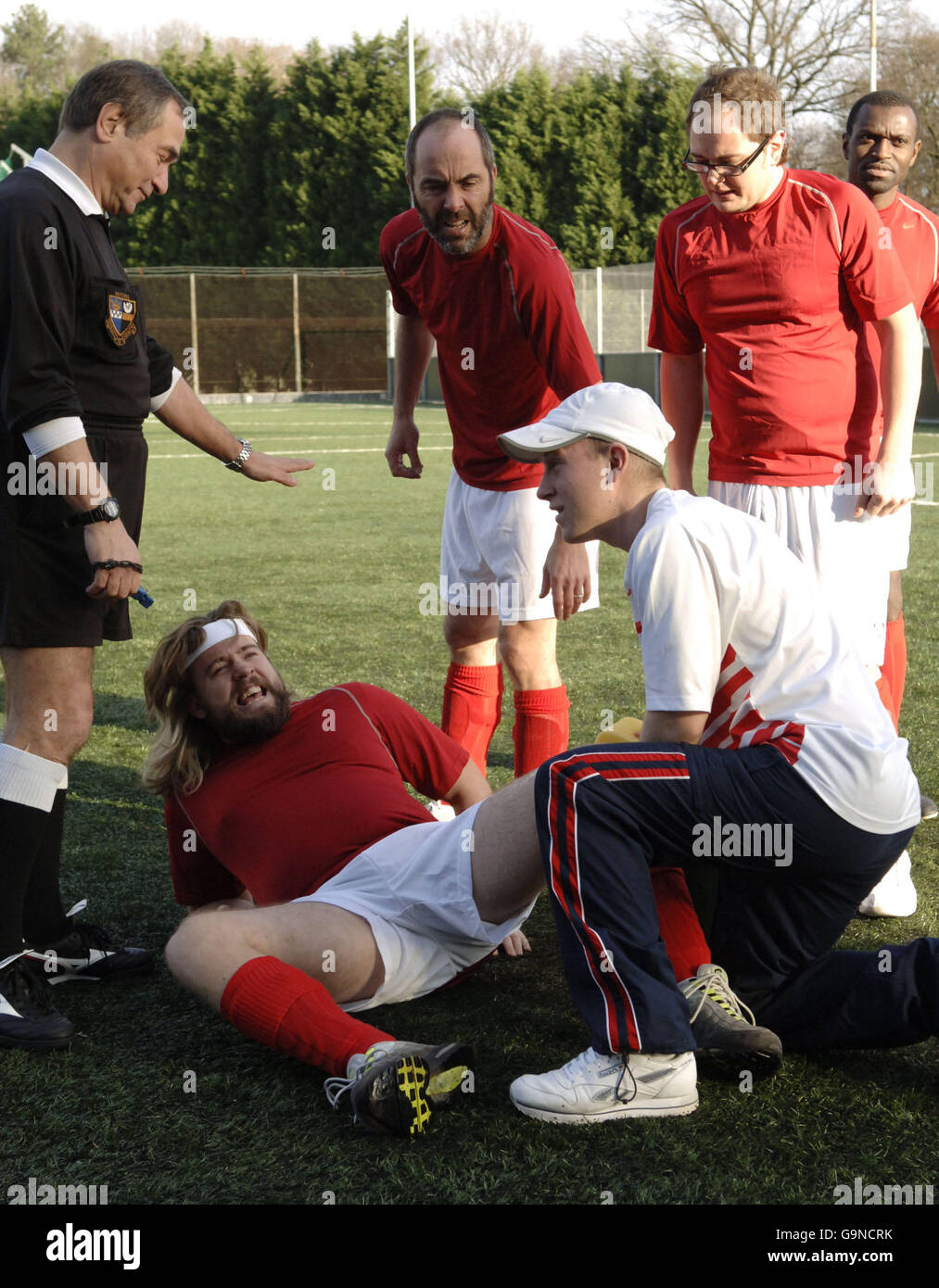 Justin Lee Collins, James Nesbitt and Alan Carr during filming for the ...