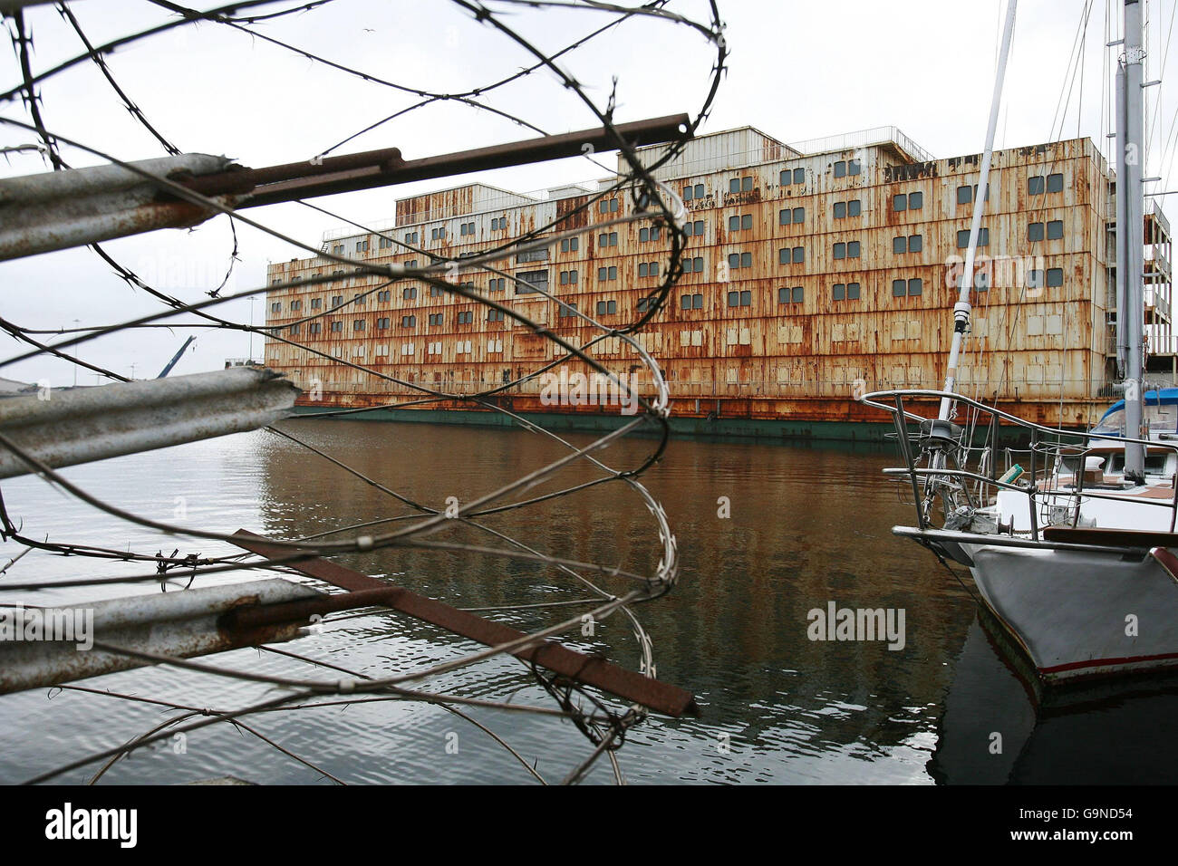 The Bibby Renaissance Prison ship which is 400ft long, six stories high ...