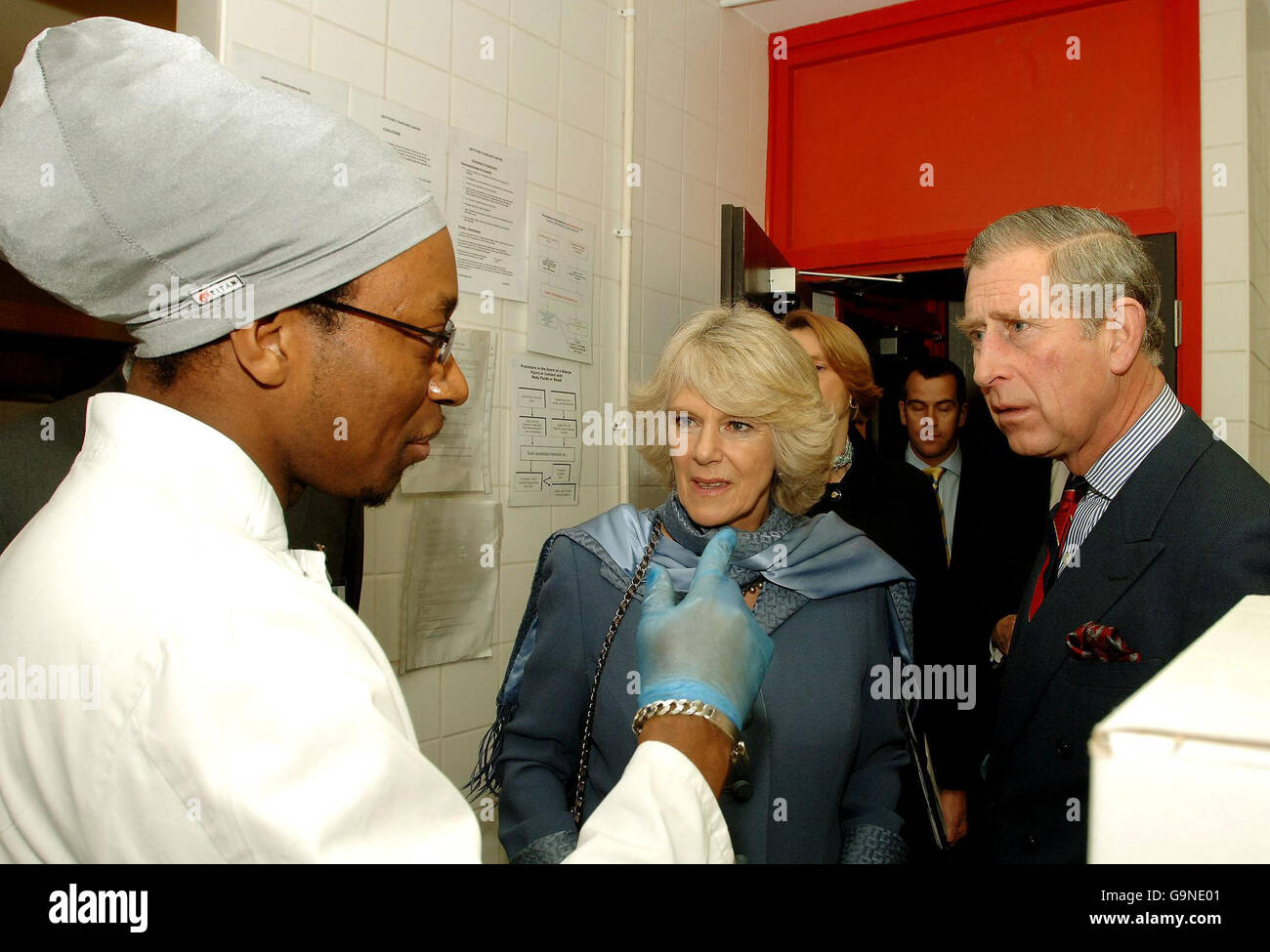 The Prince of Wales and the Duchess of Cornwall listen to Dean Masters ...