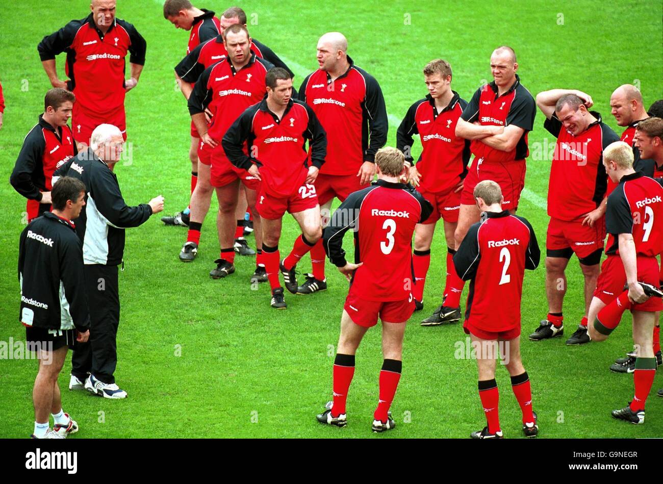 Coach Lynn Howells and backs coach Geraint John talk to the Wales Rugby ...