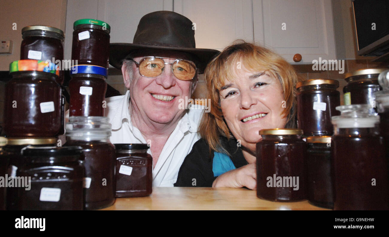 Keen jam-maker Ian Blayney, 67, and his wife Bette with pots of their ...