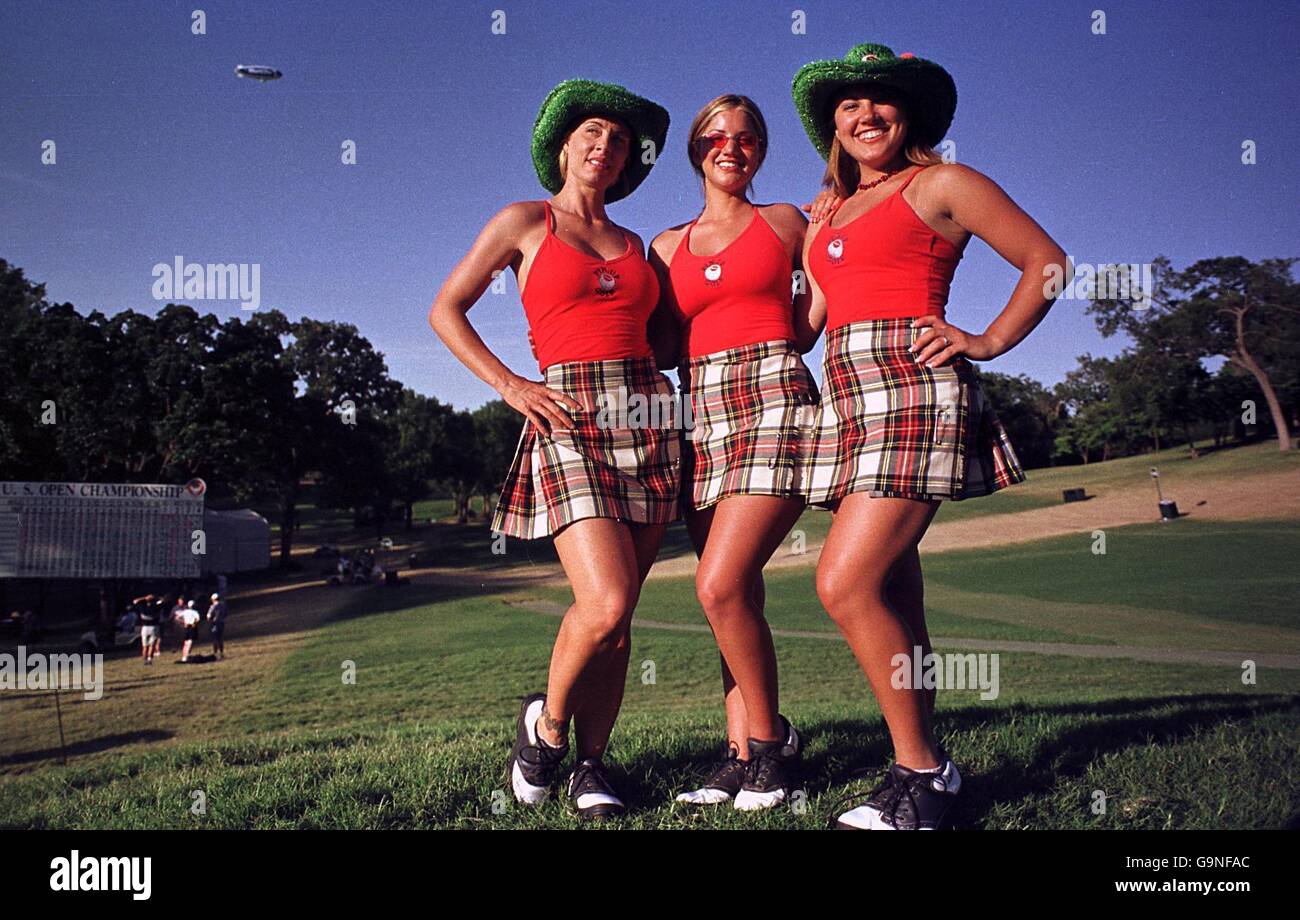 Pin-up Golf girls Jennifer, Raquel and Alison pose on the 9th tee after ...