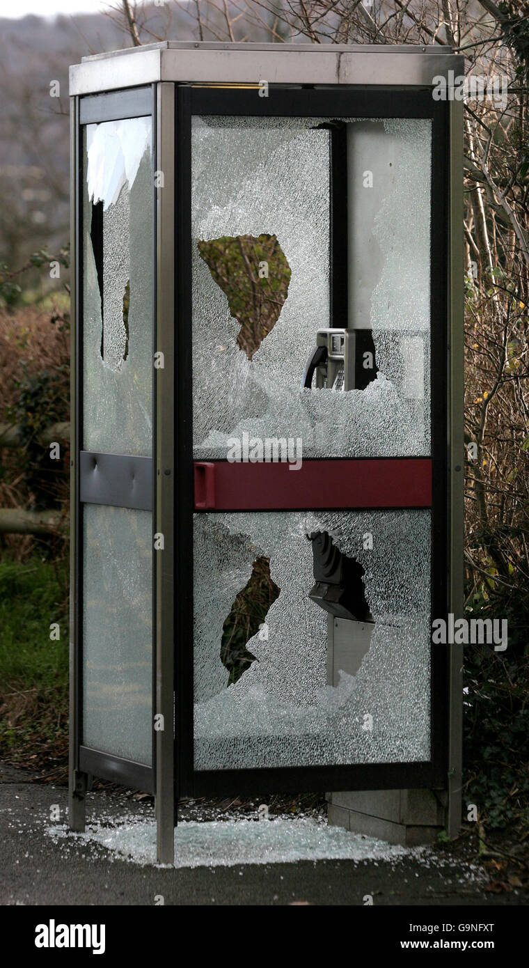 STOCK. Urban Decay. A smashed phone box beside the A40 near Abergavenny ...