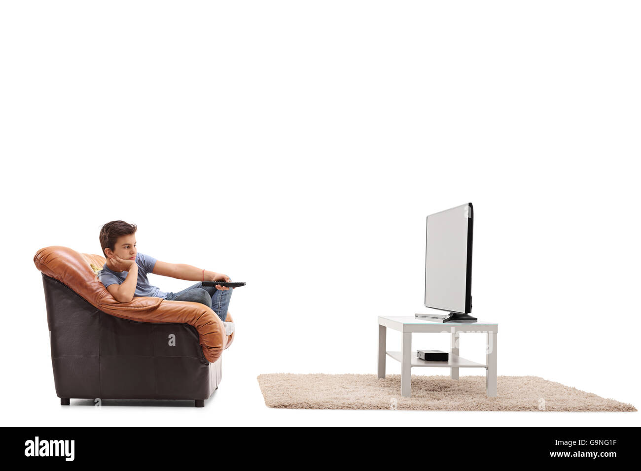 Bored little boy watching TV and changing the channels isolated on ... Bored little boy watching TV and changing the channels isolated on ...