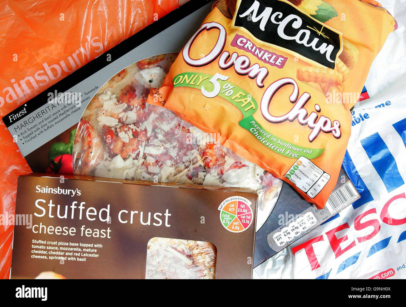 A range of labelling on packages including items from Sainsbury's with ...