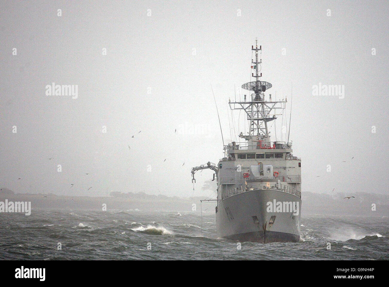 An Irish Naval Vessel LE Eithne sits in Dunmore East Harbor during the ...