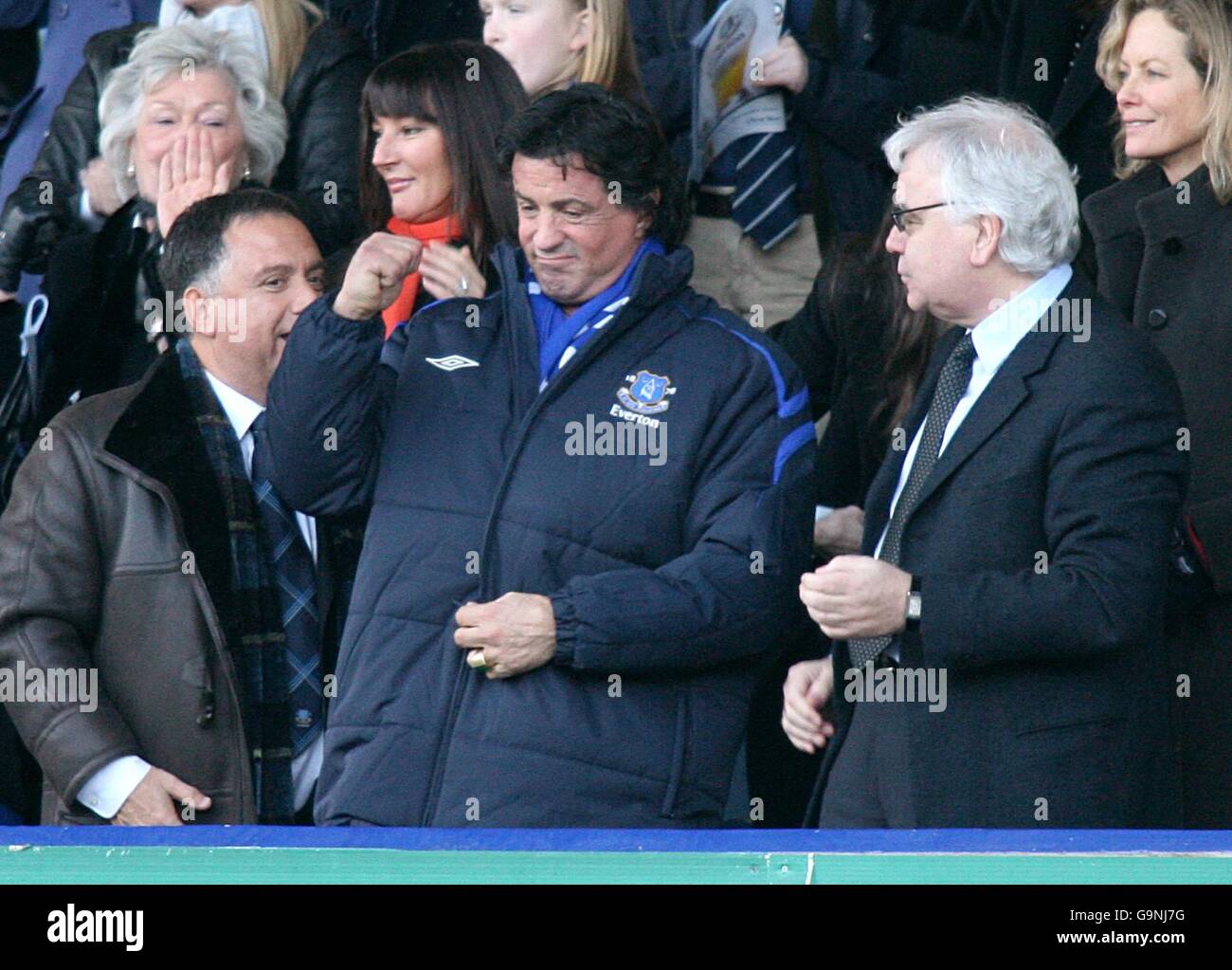 Actor sylvester stallone celebrates the everton equaliser in the stands ...
