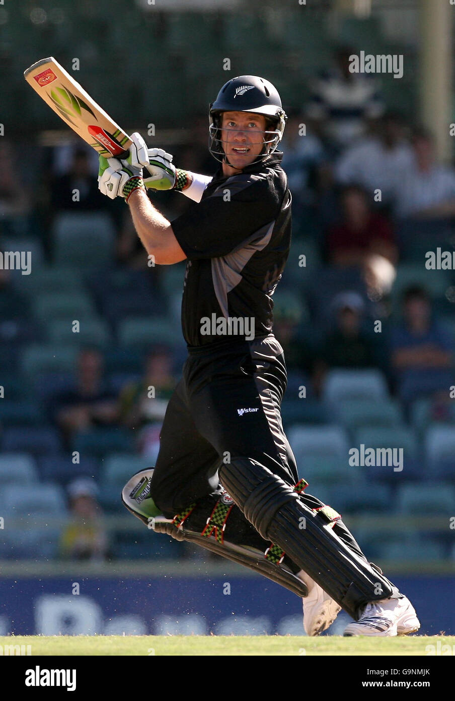 New Zealand's Jacob Oram hits runs against England during their One Day ...