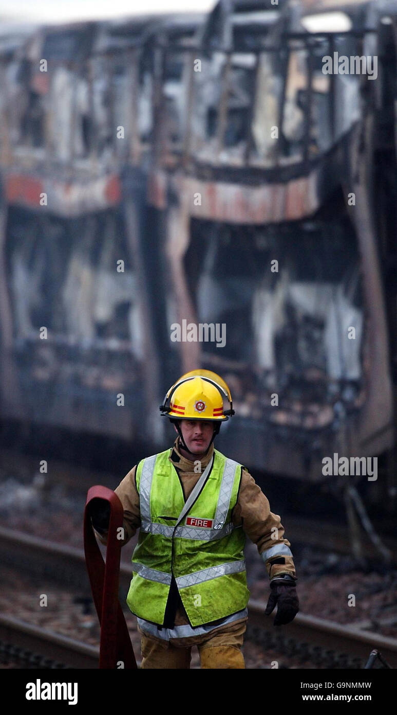 The scene of a train fire, which began at around 6.35am today, near the ...