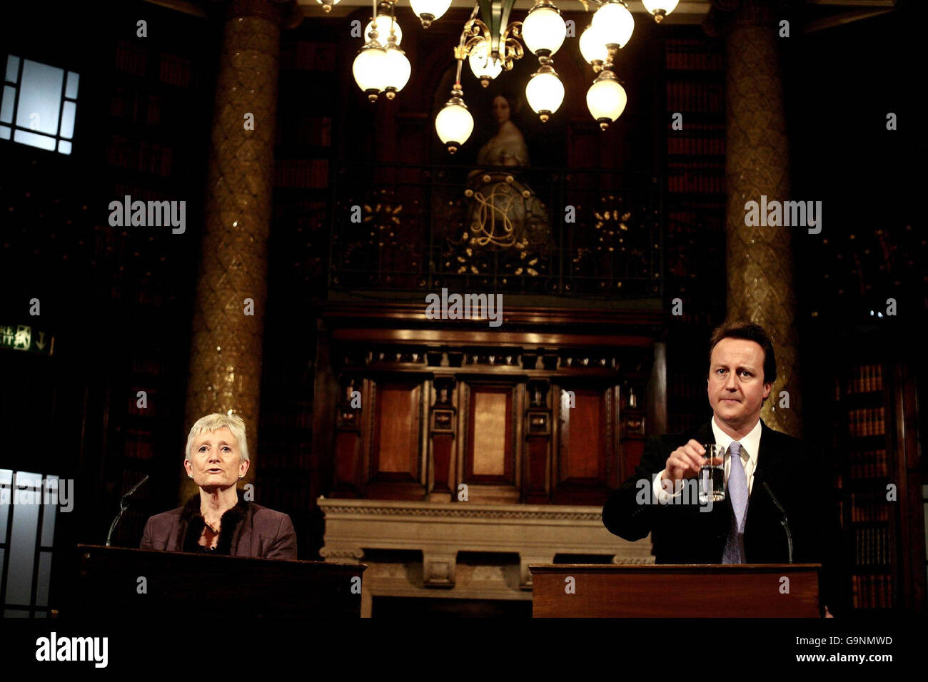 Conservative leader David Cameron and Dame Pauline Neville-Jones speak ...