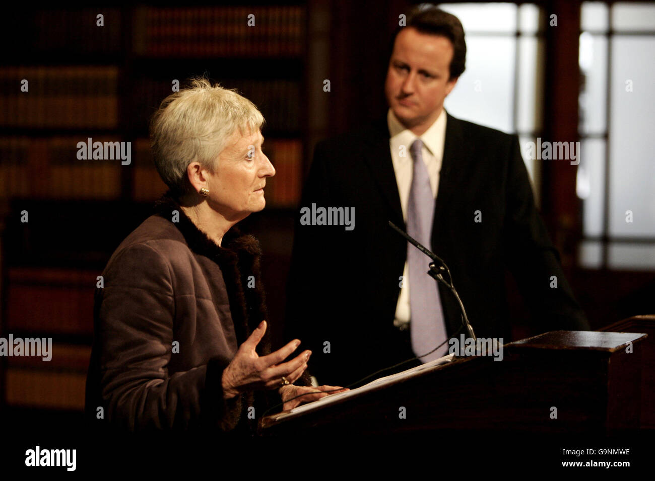 Conservative leader David Cameron and Dame Pauline Neville-Jones speak ...