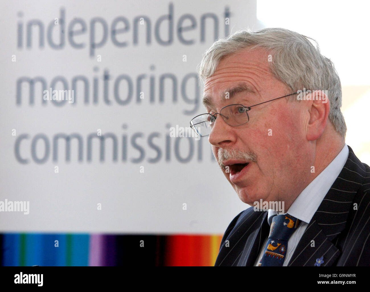 John Grieve of The Independent Monitoring Commission speaks at a press ...