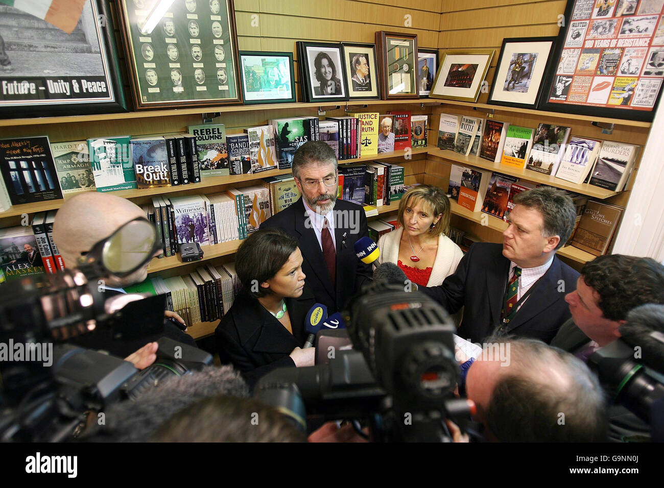 Gerry Adams (centre) with Mary Lou McDonald (left) and Martina Anderson ...