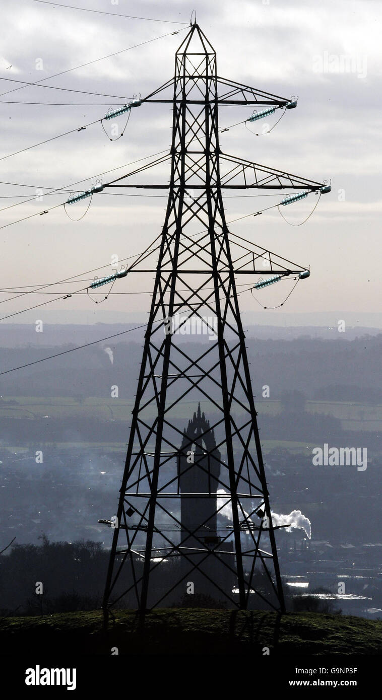 An electricity pylon next to the Wallace Monument on the day the public ...