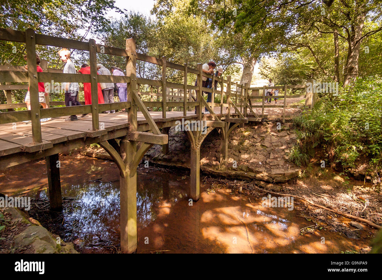 Children playing Pooh Sticks on Pooh Bridge in Ashdown Forest Stock ...