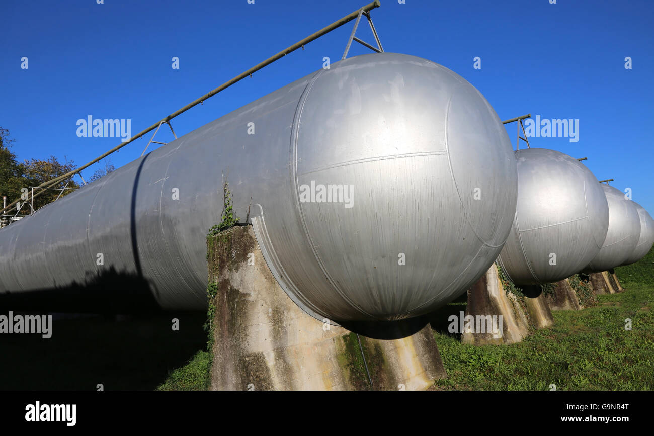 many giant pressure vessels for the storage of flammable natural gas in ...