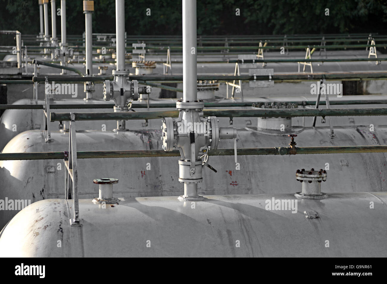 huge gas pressure vessels in a refinery factory and storage of natural ...