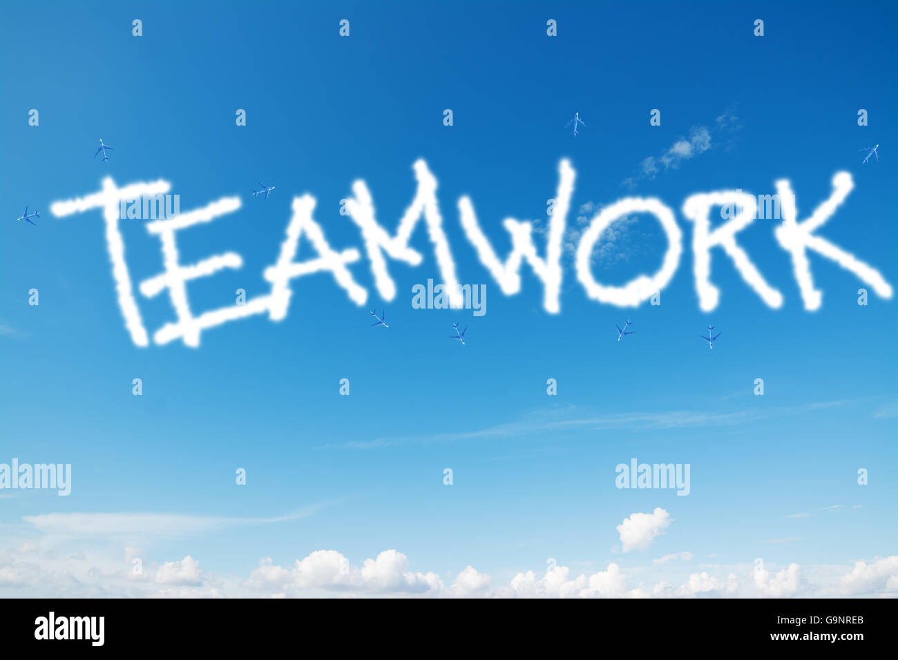 "teamwork" written in the blue sky by several airplanes Stock Photo - Alamy
