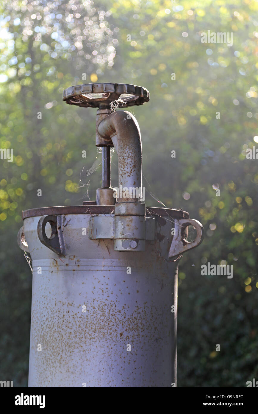 big gas pipe with a safety valve, the important gas pipeline running ...