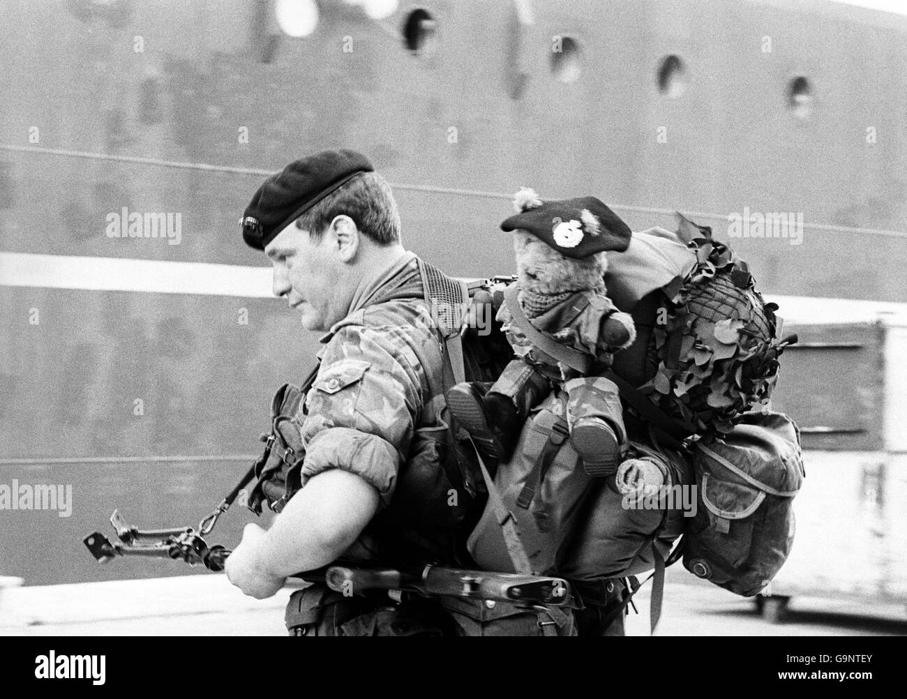 Falklands War - Royal Engineer And 'Pal' Leave For Falklands Stock ...