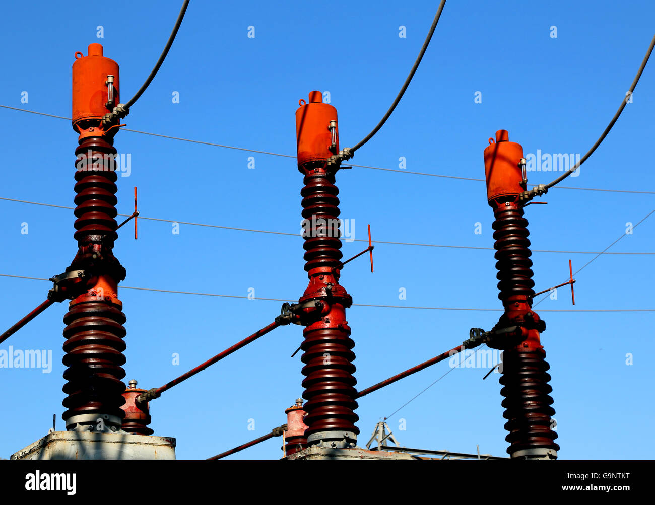 three big breakers in the power plant for the production of electricity ...