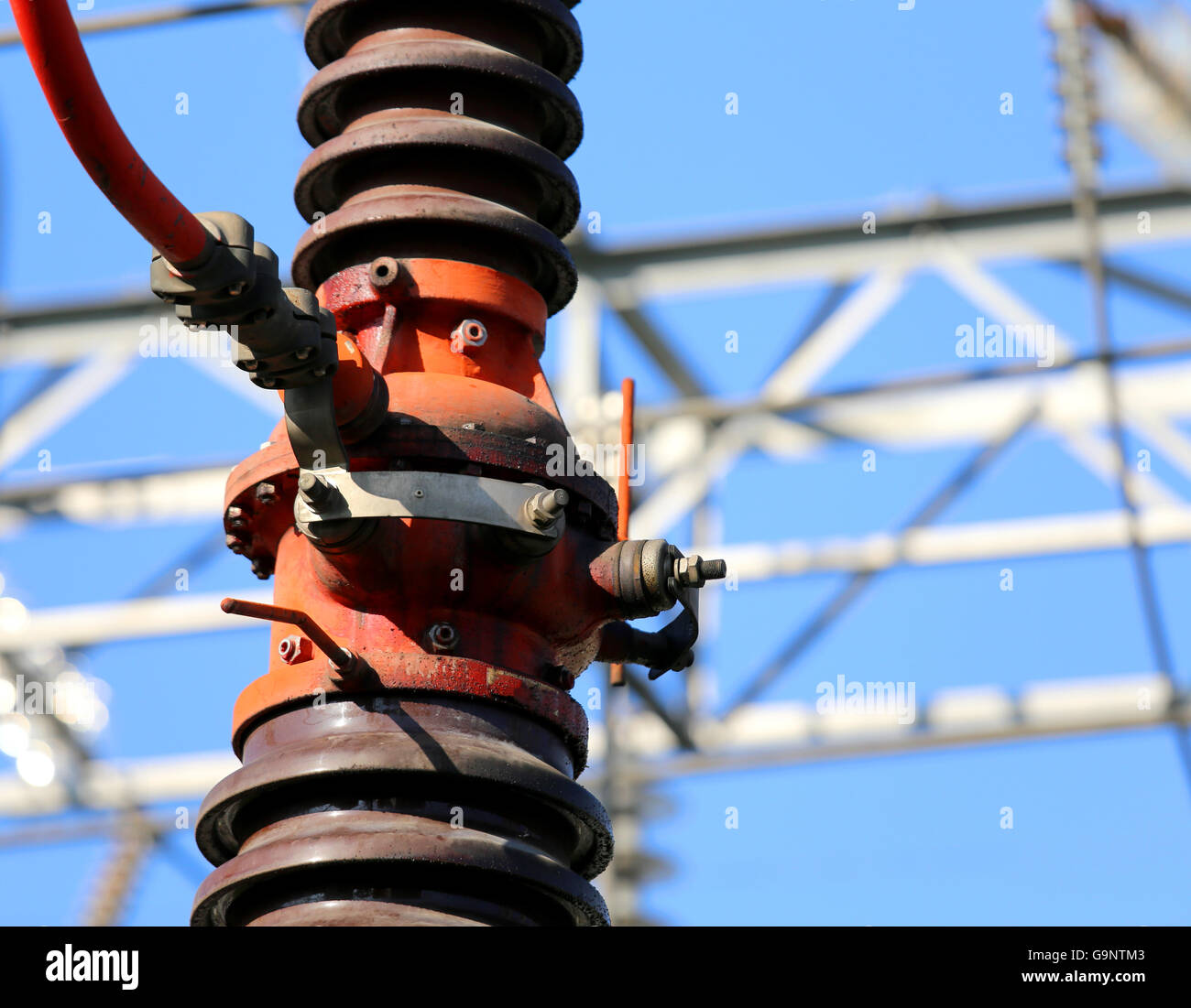 detail of One Big Red breaker in the electrical substation of the ...