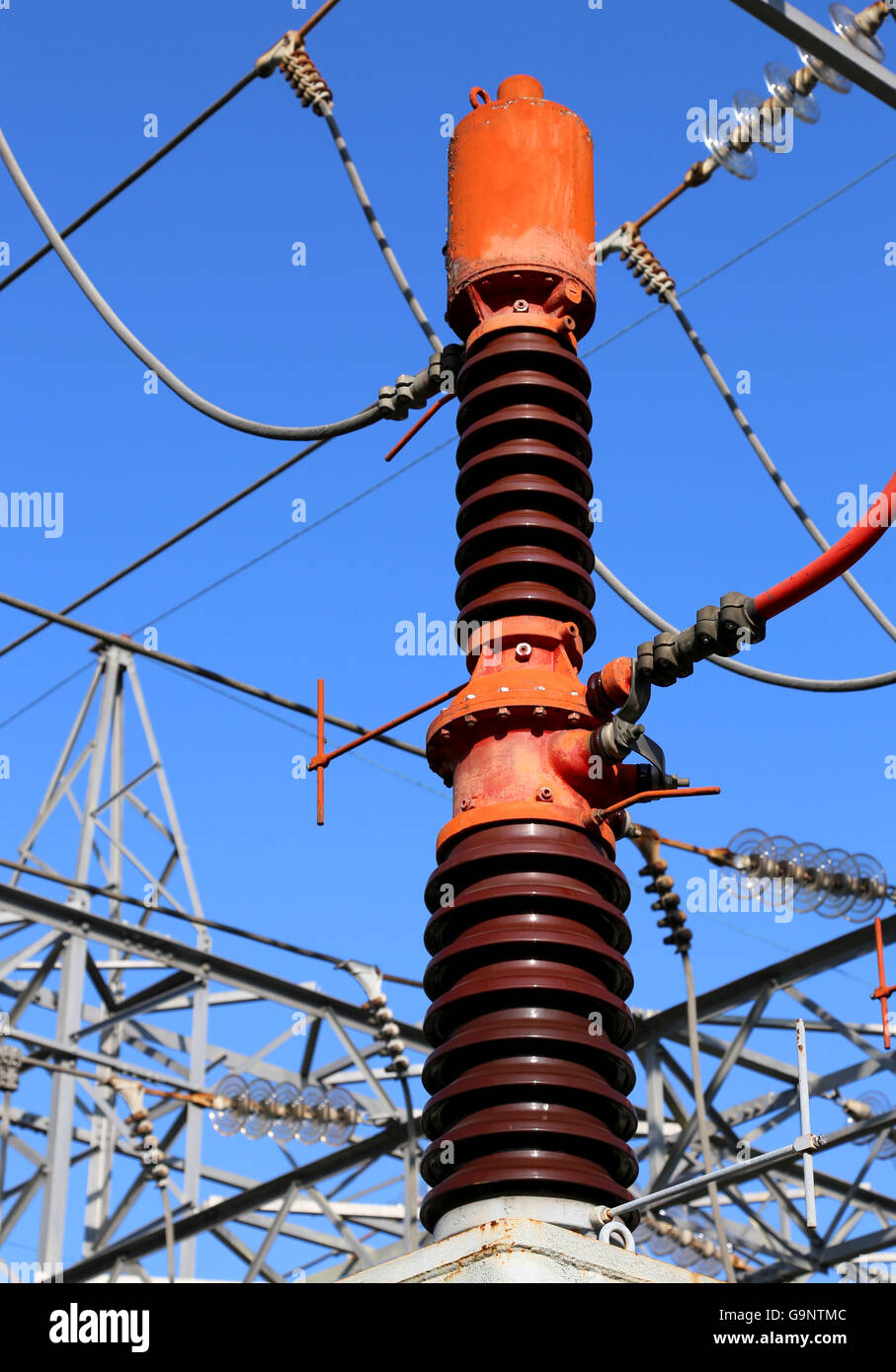 detail of One Big Red breaker in the electrical substation of the ...