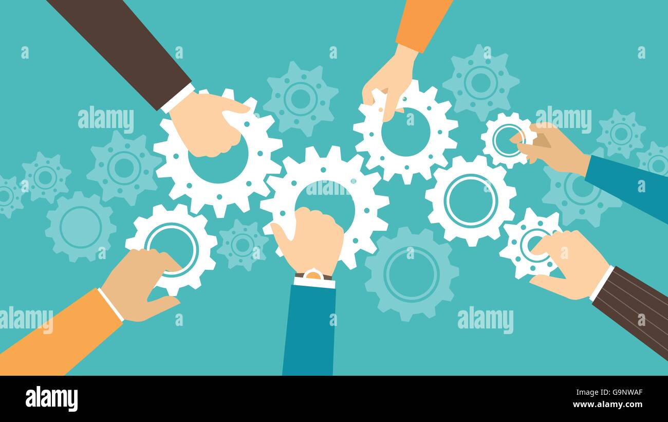 Business team and teamwork concept, business people joining gears ...