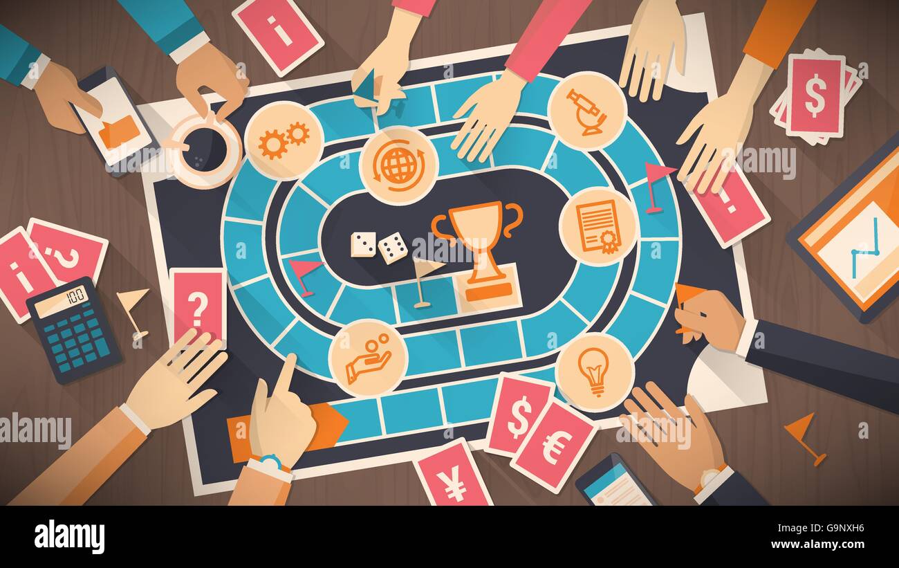Business people playing together with a board game with business ...