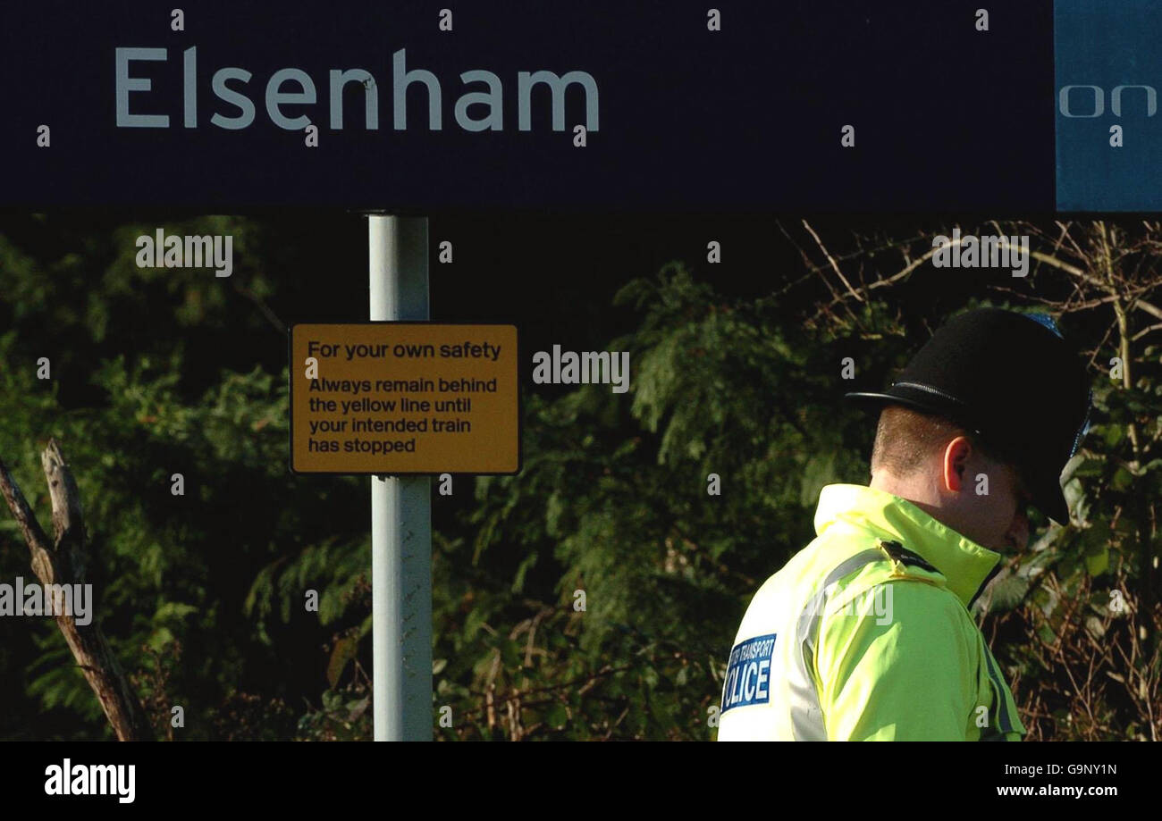 A Policeman at Elsenham Railway station, as members of a Jury from the ...