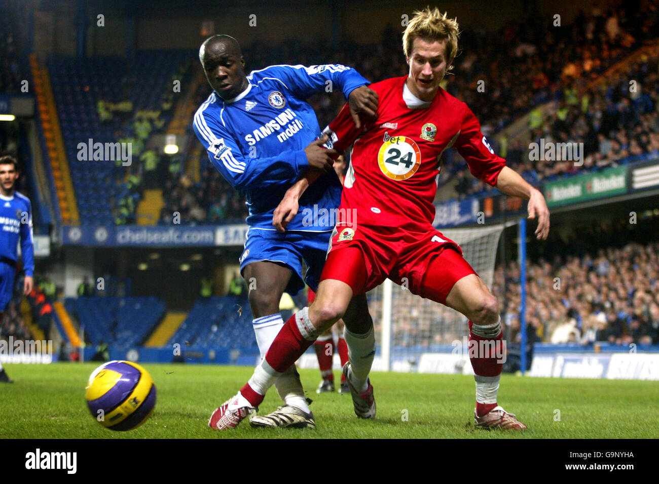 Chelsea lassana diarra and blackburn rovers morten gamst pedersen right ...