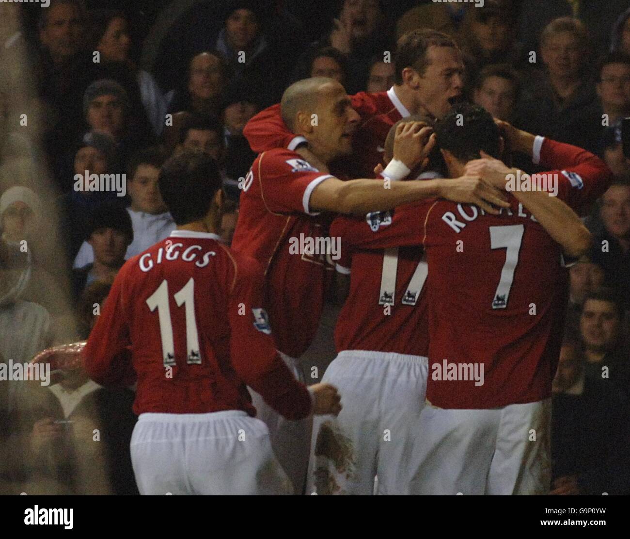 Manchester united players celebrate their second goal of the game hi ...