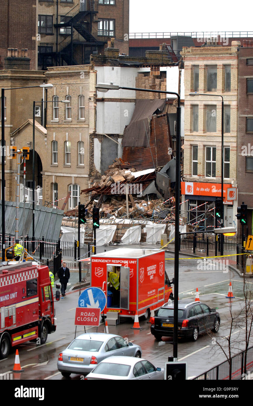 London building collapse. The collasped building in Whitechapel, east ...