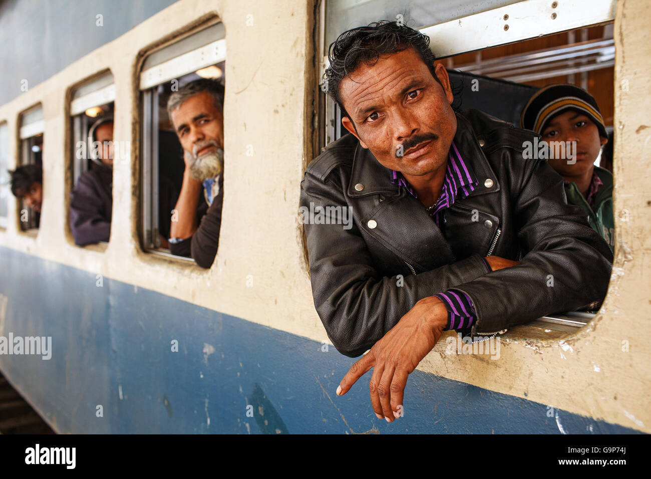Passengers on a train at Kamalapur Railway Station in Dhaka, Bangladesh ...