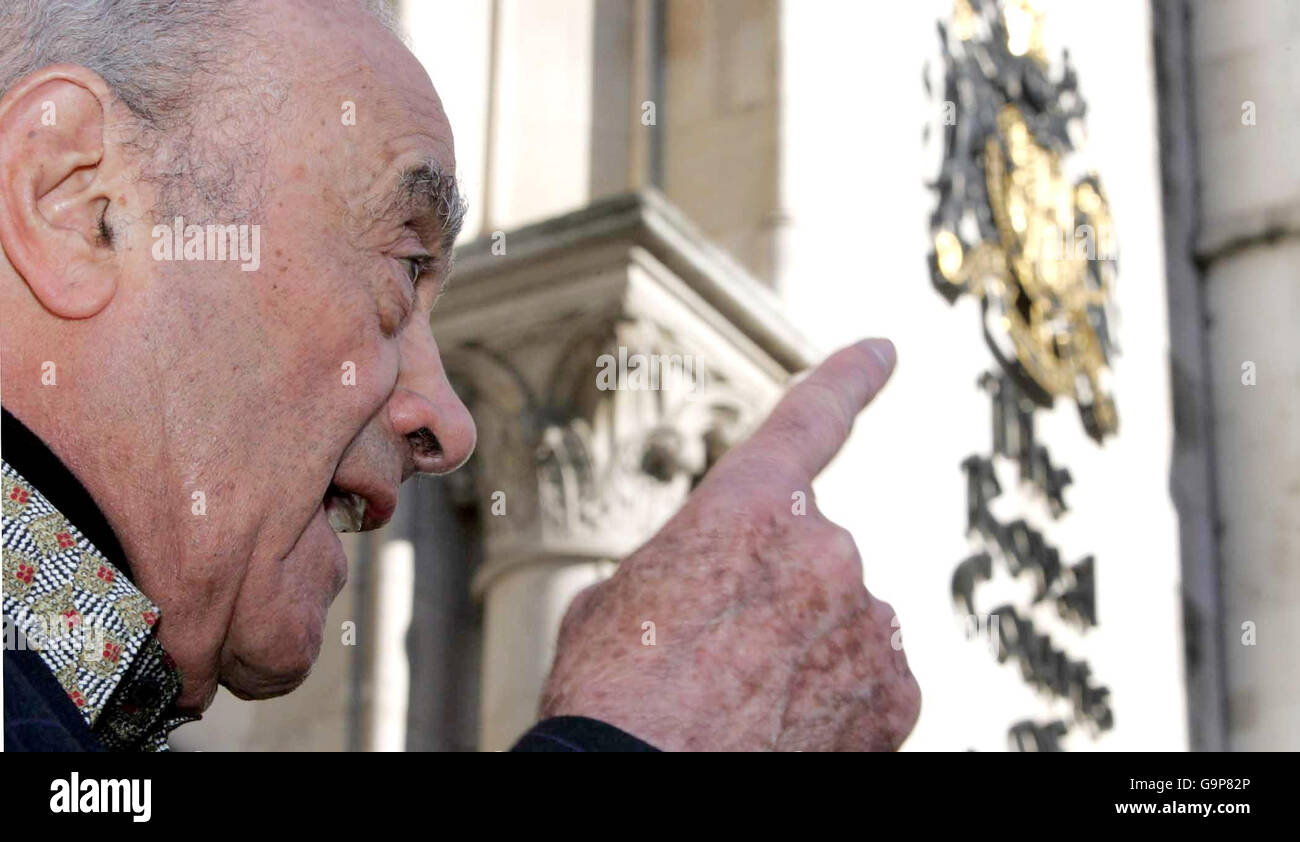 Harrods boss Mohamed al Fayed speaks to the press outside the High ...