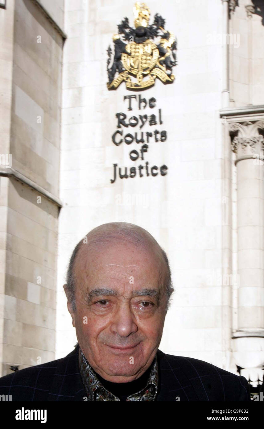 Harrods boss Mohamed al Fayed speaks to the press outside the High ...