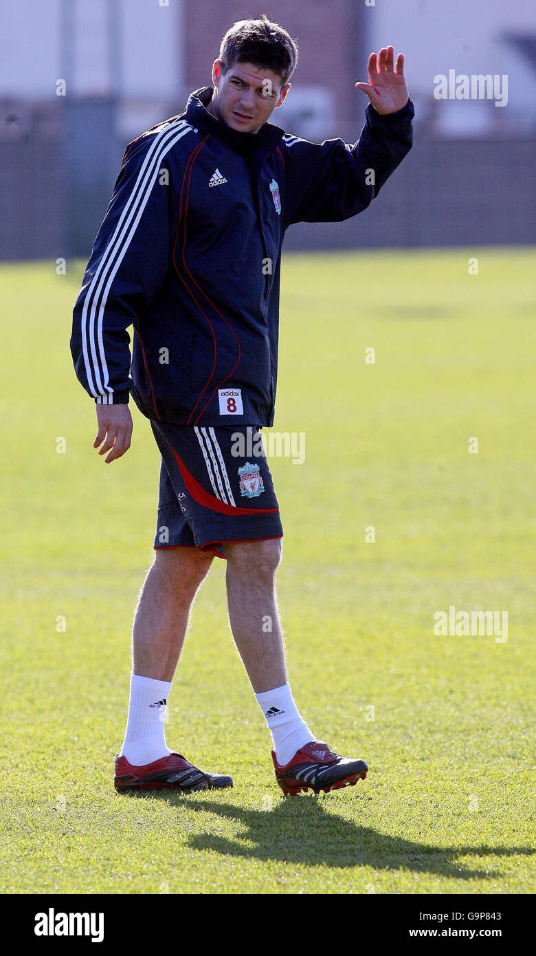 Liverpool's Steven Gerrard during a training session at Melwood ...
