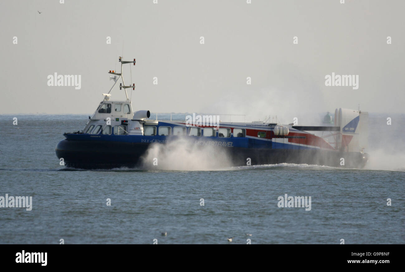 One of Hovertravel's two hovercraft crosses the Solent between Southsea ...