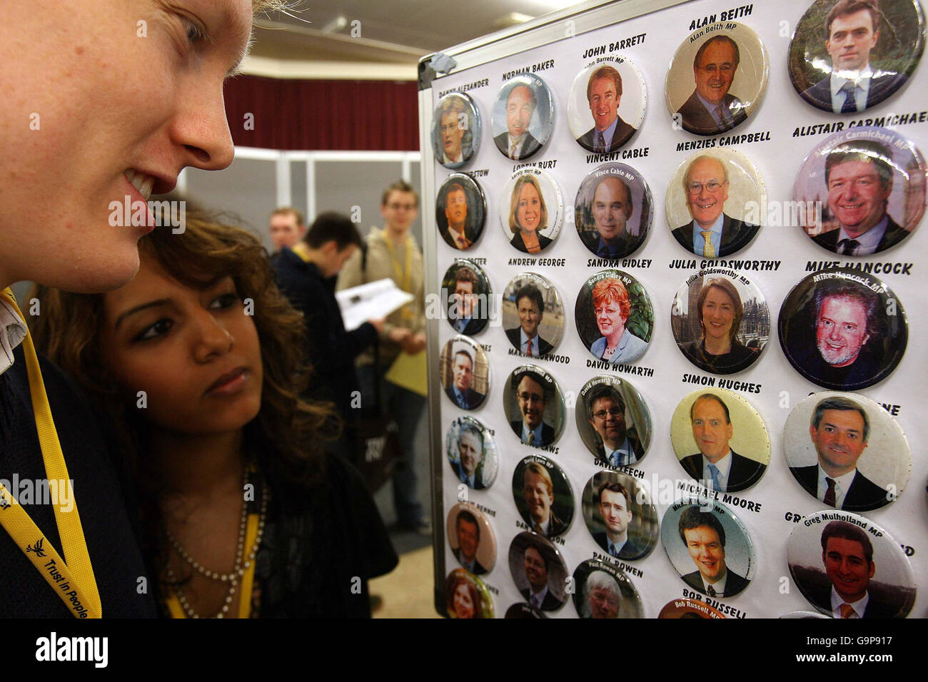 Badges showing Liberal Democrat members on display at the party's ...