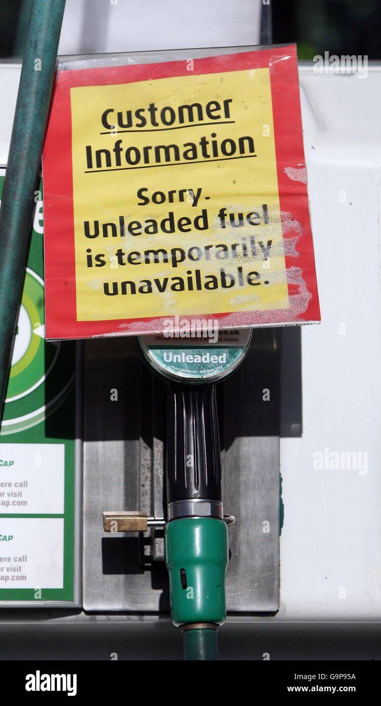 A sign showing unleaded petrol is unavailable at Morrisons in Camden ...