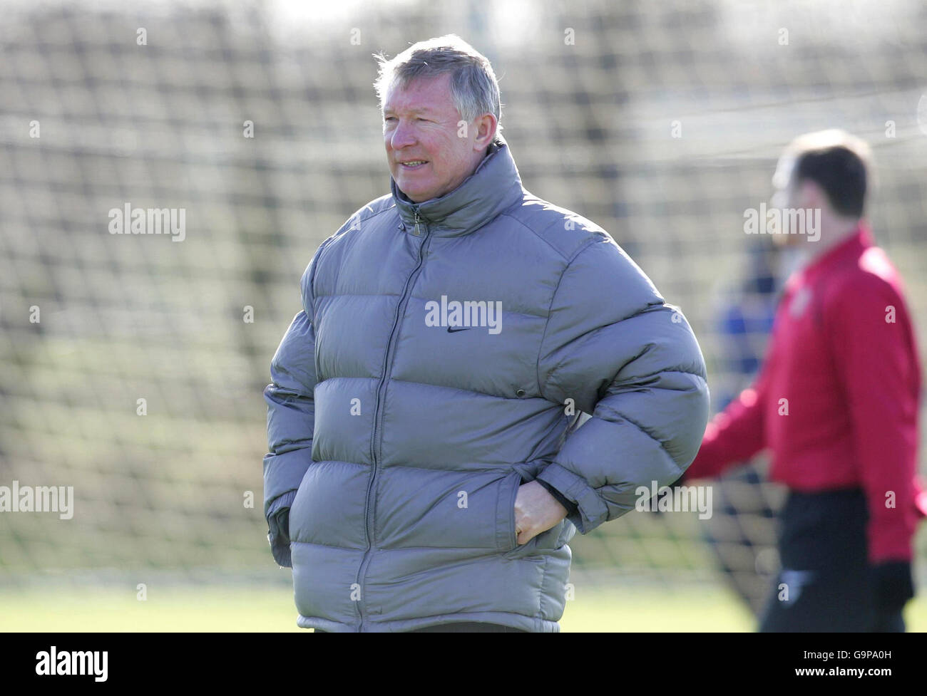 Manchester United manager Sir Alex Ferguson during a training session ...