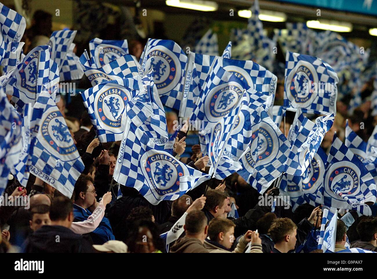 Chelsea fans with their flags hi-res stock photography and images - Alamy