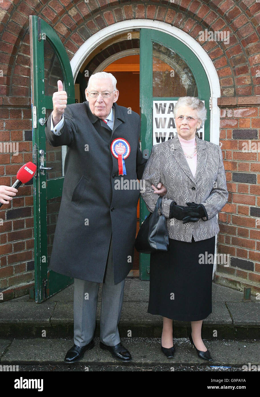 Democratic Unionist leader Ian Paisley and his wife Eileen after voting ...
