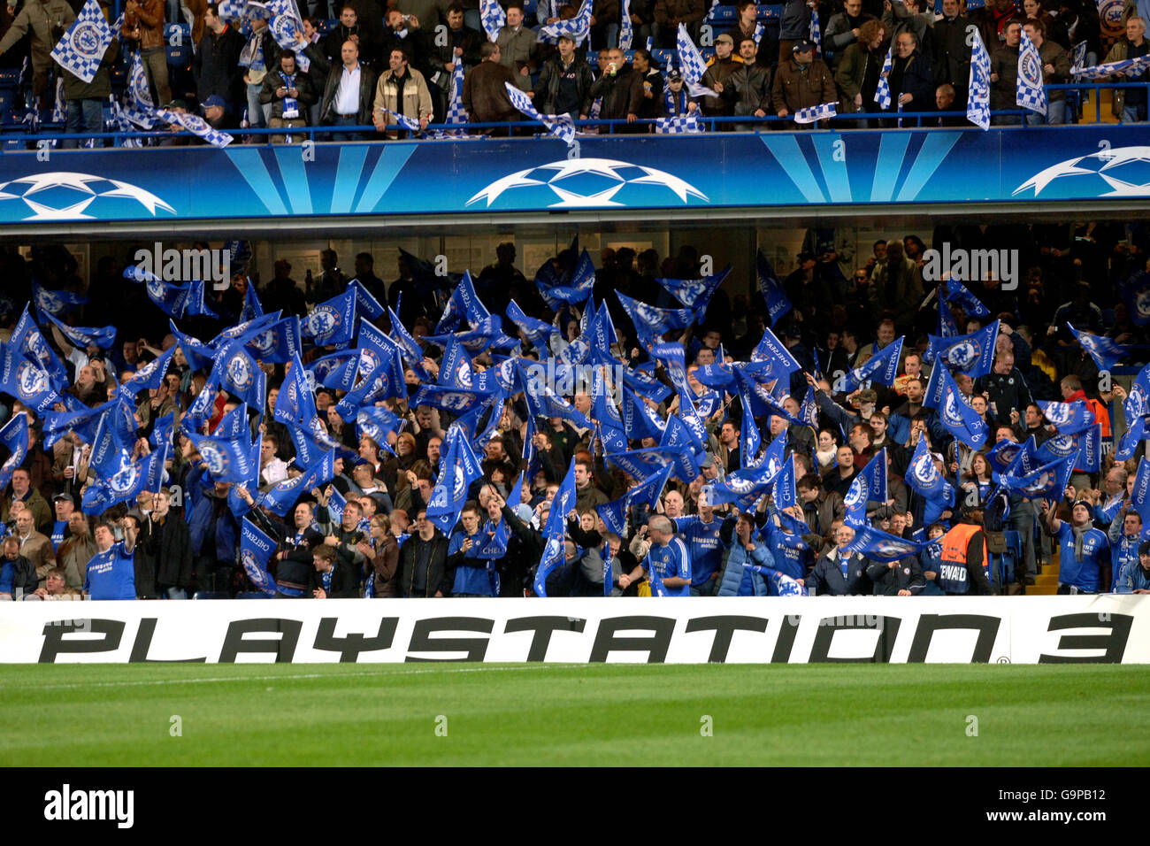 Chelsea fans with their flags hi-res stock photography and images - Alamy